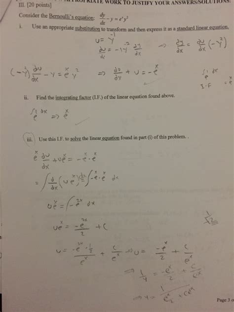 Solved Consider The Bernoullis Equation Dy Dx Y E X