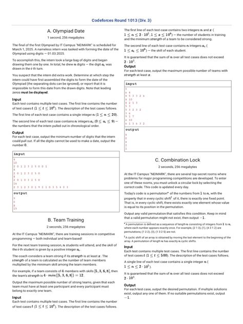 Problems Codeforces 1013 Div 3 Pdf Permutation Abstract Algebra