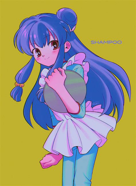 Safebooru 1girl Apron Blue Pants Blue Shirt Blush Character Name