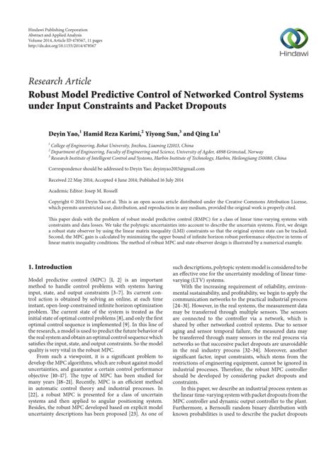 PDF Robust Model Predictive Control Of Networked Control Systems
