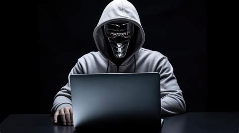 Premium Ai Image Man Wearing Mask At Computer Hacker Programmer Cyber