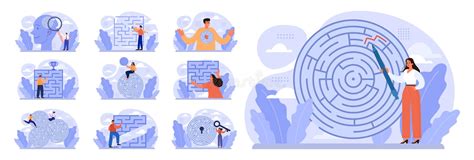 Labyrinth Concept Set Hard Choice Or Confusion Idea Stock Vector Illustration Of Path