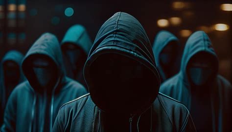 Premium Photo Hackers Army Dangerous Hooded Group Of Hackers Internet Cyber Crime Cyber Attack