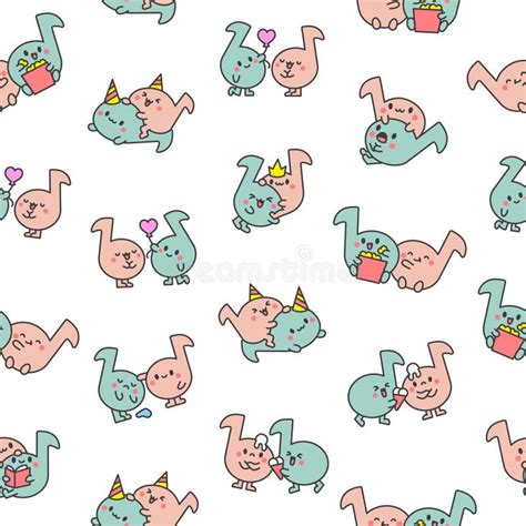 Cute Couple Kawaii Music Notes Seamless Pattern Stock Vector