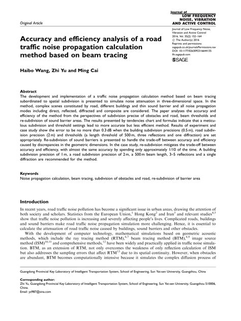 Pdf Accuracy And Efficiency Analysis Of A Road Traffic Noise Propagation Calculation Method