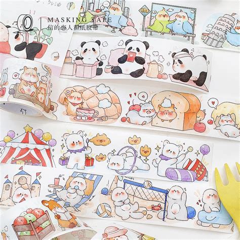 귀여운 만화 와시 테이프 귀여운 햄스터 개 팬더 다람쥐 씰 고양이 곰 장식 라벨 스크랩북 일기 앨범 아트 공예 Aliexpress