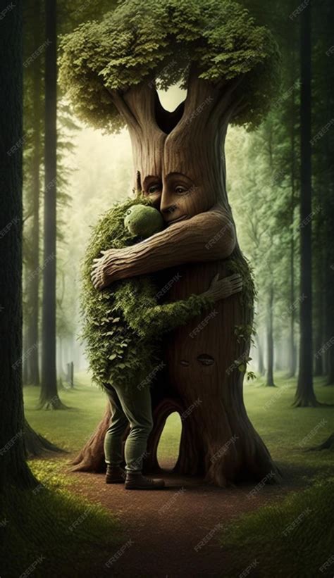 A Tree With A Man Hugging It Premium Ai Generated Image