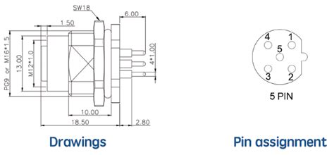 ขั้วต่อ Pcb ขั้วรับด้านหลังแผงตัวเมีย M12 5p B Code Pg9 Amissiontech Co Ltd Amsone