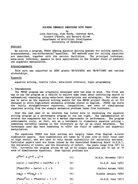 Solving Symbolic Equations With Press Pdf Equations Polynomial