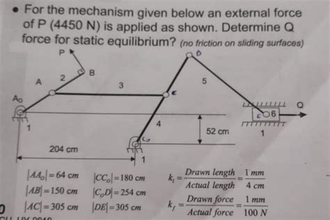 Solved For The Mechanism Given Below An External Force Of Chegg Com