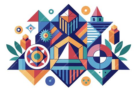 Abstract Geometric Composition With Colorful Shapes And Patterns Premium Ai Generated Vector
