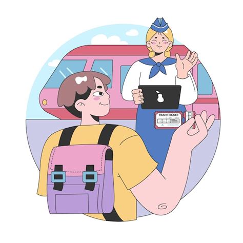 Train Trip Characters Traveling By Train Passengers With Luggage