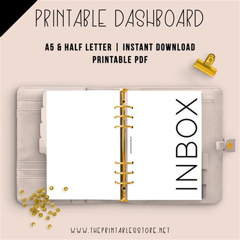 Inbox Dashboard Printable Inserts Planner Divider Minimal Dashboard Agenda Accessories A5