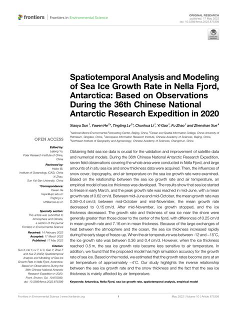 Pdf Spatiotemporal Analysis And Modeling Of Sea Ice Growth Rate In Nella Fjord Antarctica