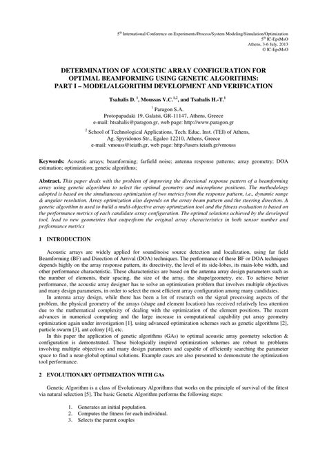 Pdf Determination Of Acoustic Array Configuration For Optimal