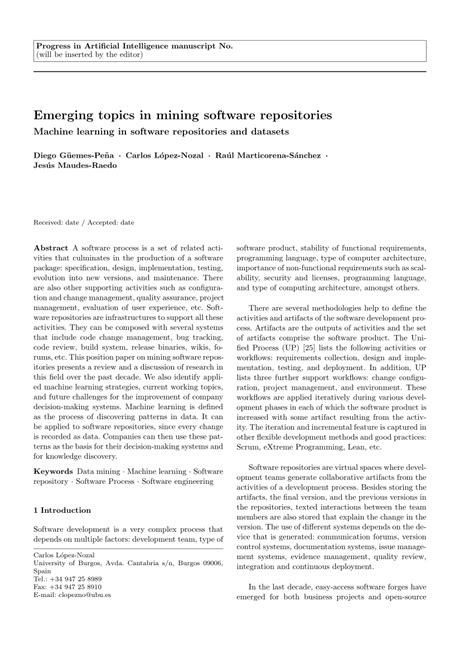 Pdf Emerging Topics In Mining Software Repositories Machine Learning In Software Repositories
