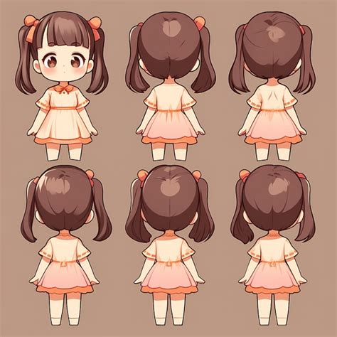 귀여운 일본 만화 스타일의 귀여운 카와이 치비 애니메이션 캐릭터 모델 시트 아트 프리미엄 사진