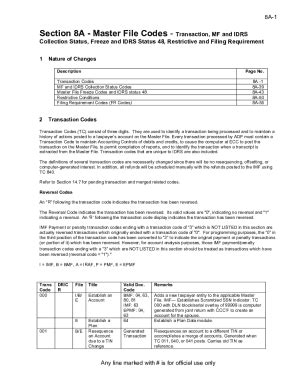 Fillable Online Transaction Codes On IRS Account Transcript Fax Email Print PdfFiller
