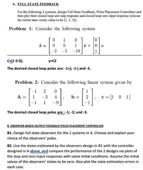 solved a full state feedback for the following 2 systems