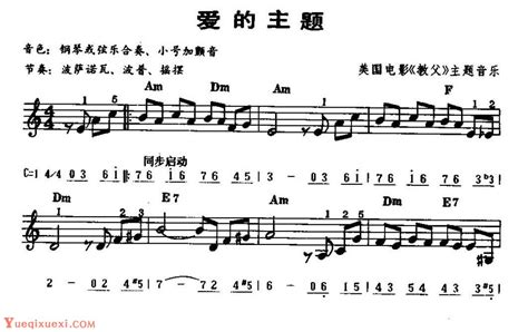 中外电子琴名曲选爱的主题简谱五线谱对照配和弦 电子琴谱 乐器学习网