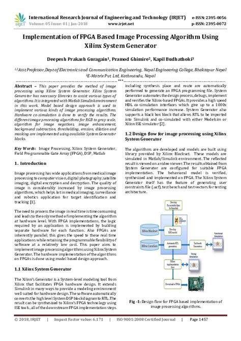 Pdf Implementation Of Fpga Based Image Processing Algorithm Using Xilinx System Generator