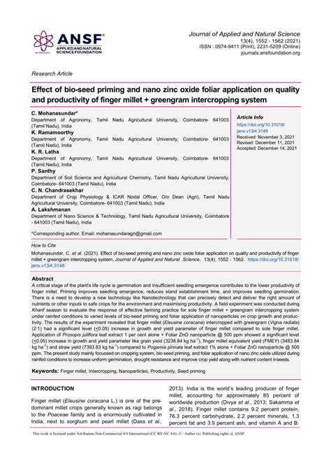 Pdf Effect Of Bio Seed Priming And Nano Zinc Oxide Foliar Application On Quality And