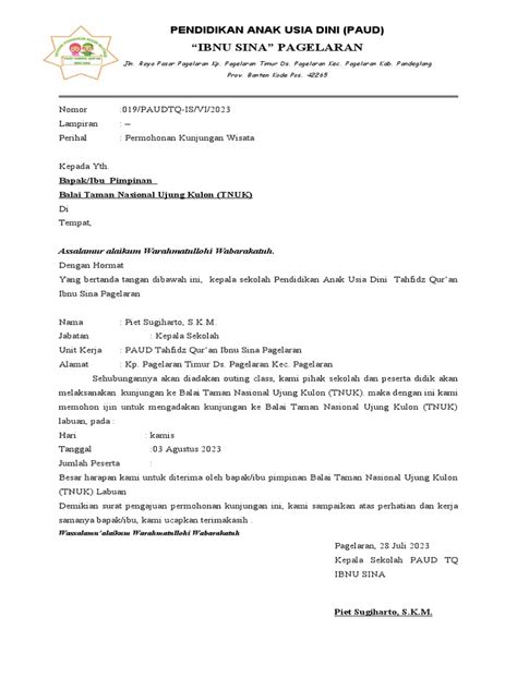 Surat Outing Class Pdf