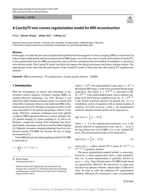 A Cauchytv Non Convex Regularization Model For Mri Reconstruction
