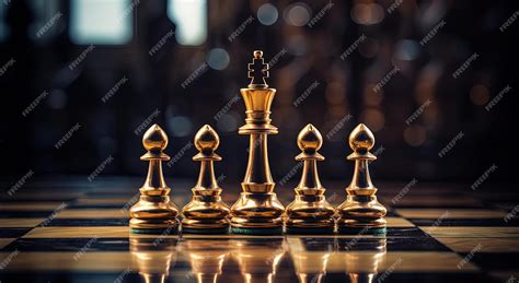 Premium Photo A Group Of Chessmen Standing On A Black And Gold Checkered Chessboard In The