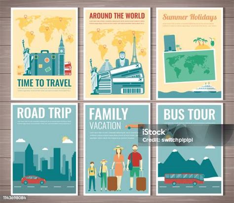여행 및 관광 브로셔 세트 잡지 포스터 책 표지 배너 전단지의 템플릿입니다 벡터 복고풍에 대한 스톡 벡터 아트 및 기타 이미지