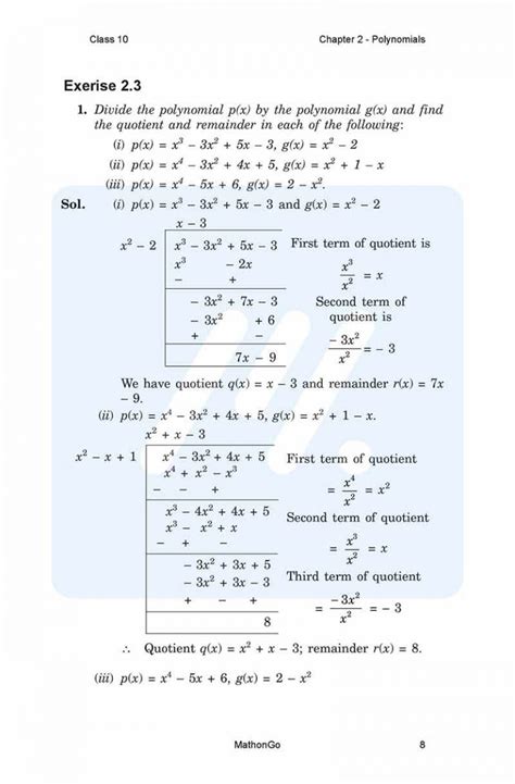 NCERT Solutions For Class Maths Chapter Polynomials MathonGo