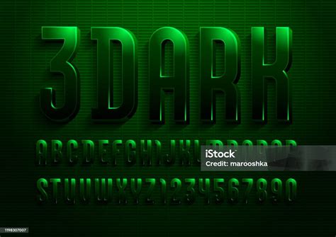 어두운 녹색 색상 트렌디 한 우울한 알파벳 Sans 세리프 달력 전단지 포스터 배너 벡터 일러스트 10eps에 대한 현대 문자와 숫자에서 3d 글꼴 0명에 대한 스톡 벡터