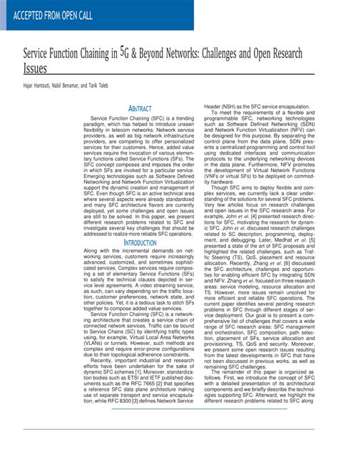 Pdf Service Function Chaining In 5g And Beyond Networks Challenges And Open Research Issues