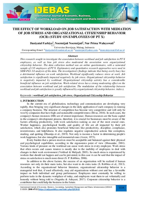 Pdf The Effect Of Workload On Job Satisfaction With Mediation Of Job Stress And Organizational