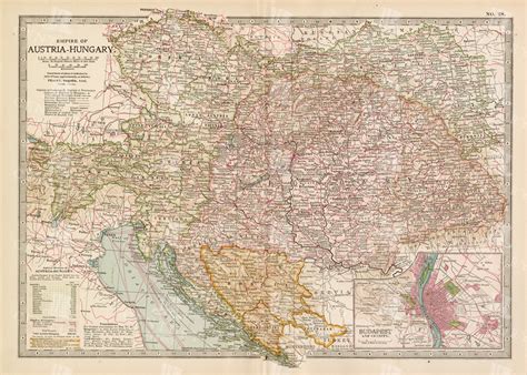 Austria Hungary Empire Map With Budapest Inset Political Boundaries Century Library