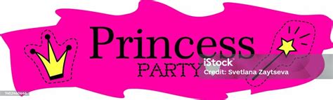 공주 파티 디자인 생일 소녀 편지 인용 타이포그래피 엽서 포스터 그래픽 초대장을위한 벡터 디자인 밝은 분홍색 배경에 왕관과 마술