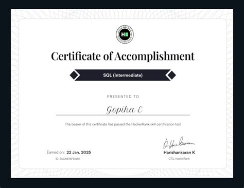 sql hackerrank certification databasemanagement learningneverstops… gopika e
