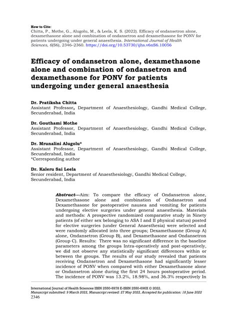 Pdf Efficacy Of Ondansetron Alone Dexamethasone Alone And Combination Of Ondansetron And