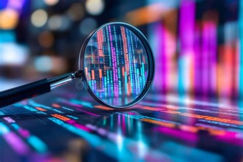 Magnifying Glass Exploring Colorful Programming Code On Digital Display Stock Illustration