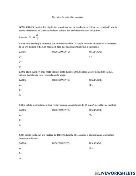 Ejercicios De Velocidad Y Rapidez