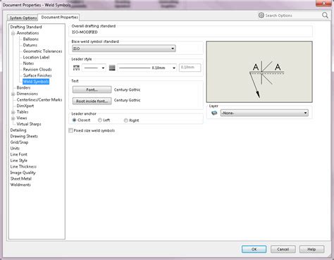 Document Properties Annotations Weld Symbols 2022 SOLIDWORKS