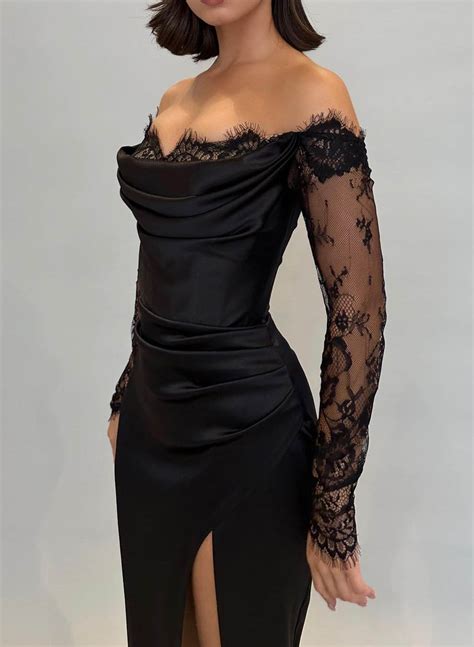 Long Sleeves Off The Shoulder Lace Evening Dresses Missacc
