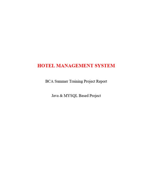 Hotel Management System Java Mysql Summer Training Project For Bca