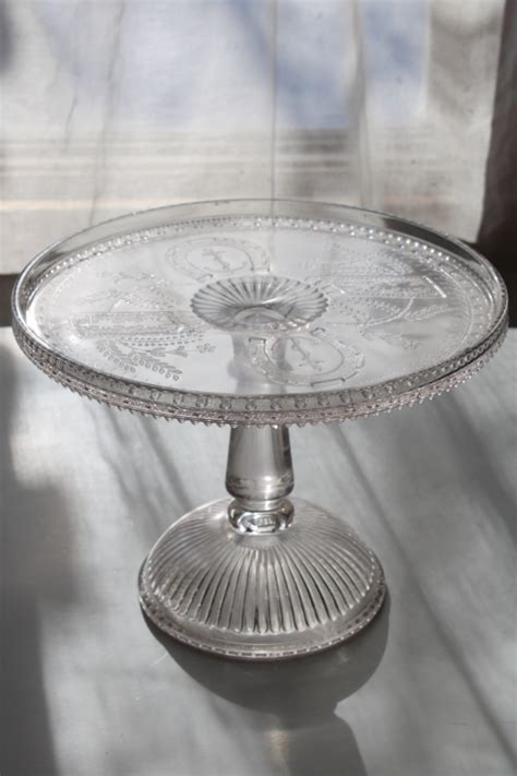 Eapg Antique Pressed Glass Cake Stand Good Luck Aka Prayer Rug Pattern