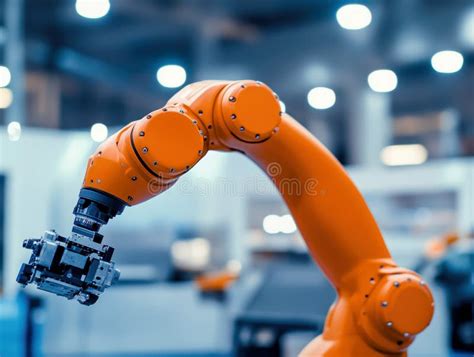 Image Showcases An Industrial Scene Focusing On A Large Orange Robot