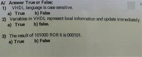 solved a answer true or false 1 vhdl language is case