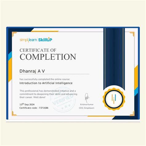 Completed Introduction To Ai With Skillup By Simplilearn Dhanraj Av