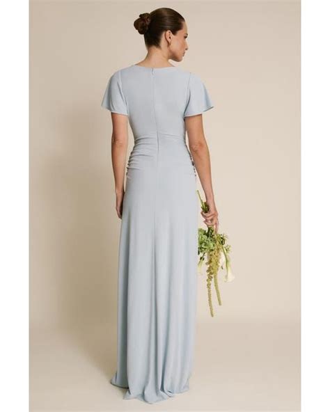 Six Stories Knot Panel Flutter Sleeve Maxi Dress In Natural Lyst