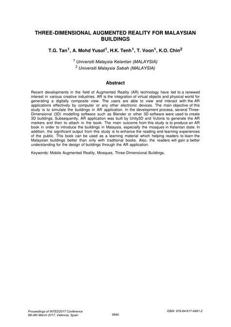Pdf Three Dimensional Augmented Reality For Malaysian Buildings