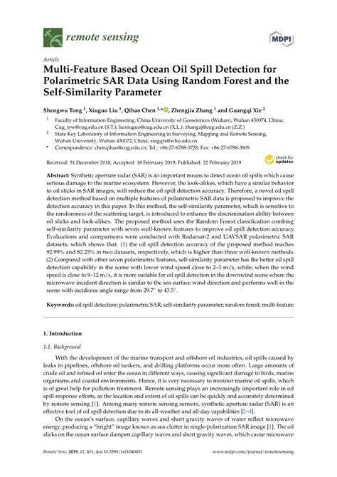 Pdf Multi Feature Based Ocean Oil Spill Detection For Polarimetric Sar Data Using Random